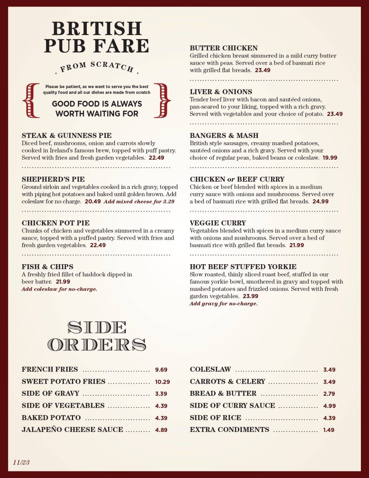 Menu | The Butcher and Banker
